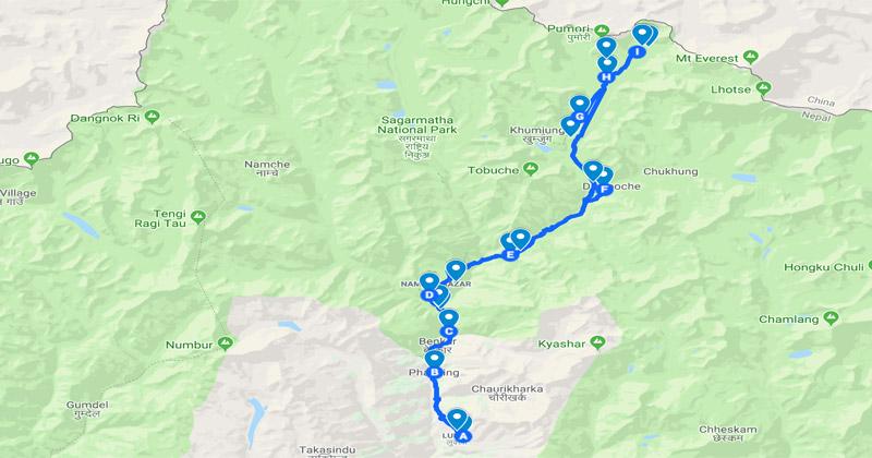 Everest Base Camp Trek Route on Google Maps - Step on Himalaya